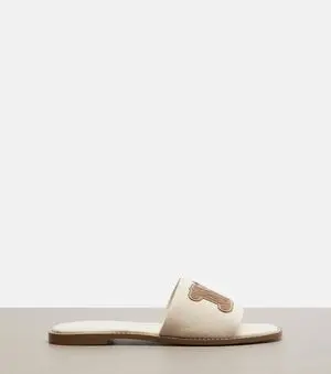 Max Mara Caucaso Leather-trimmed Canvas Slides - Beige