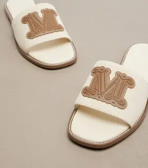 Max Mara Caucaso Leather-trimmed Canvas Slides - Beige