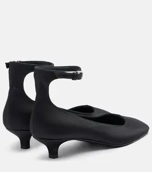 TOTEME Satin Square Toe Pumps With Buckle-fastening Ankle Strap - Black