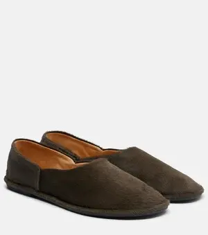 THE ROW Canal Calf Hair Slip-On Shoes Brown