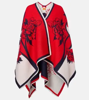 La DoubleJ Soul Floral Wool And Silk Poncho - Red