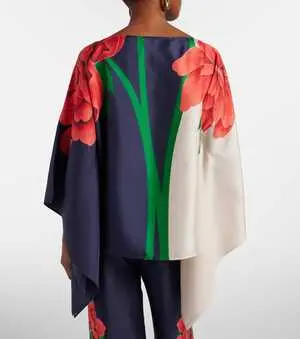 La DoubleJ Square Floral Silk Twill Top - Multicoloured