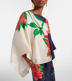 La DoubleJ Square Floral Silk Twill Top - Multicoloured