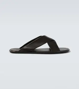 Saint Laurent Carlyle Leather Sandals Brown