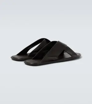 Saint Laurent Carlyle Leather Sandals - Brown
