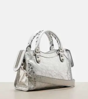 Balenciaga Le City Small Metallic Leather Tote Bag - Silver