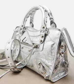 Balenciaga Le City Small Metallic Leather Tote Bag - Silver
