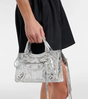 Balenciaga Le City Small Metallic Leather Tote Bag - Silver