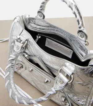 Balenciaga Le City Small Metallic Leather Tote Bag - Silver