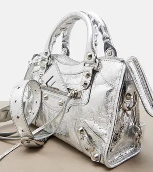 Balenciaga Le City Small Metallic Leather Tote Bag - Silver