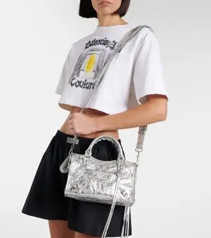 Balenciaga Le City Small Metallic Leather Tote Bag - Silver