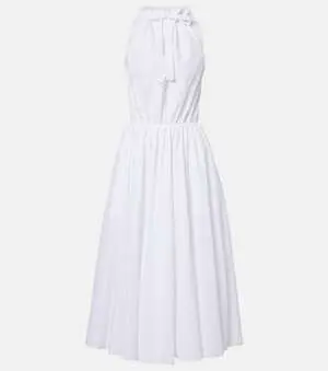 PATOU Gathered Cotton Midi Dress - White