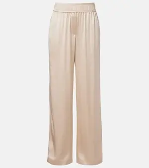 Brunello Cucinelli Silk-blend Wide-leg Pants - Beige