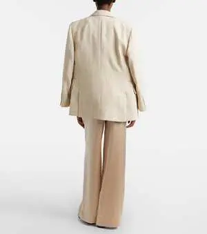 Brunello Cucinelli Silk-blend Wide-leg Pants - Beige