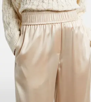 Brunello Cucinelli Silk-blend Wide-leg Pants - Beige