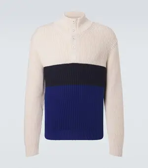Dunhill Colorblocked Cotton And Silk Sweater - Blue