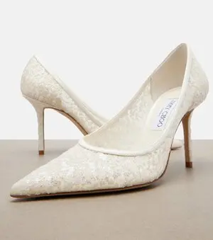 JIMMY CHOO Love Embroidered Tulle Pumps - White