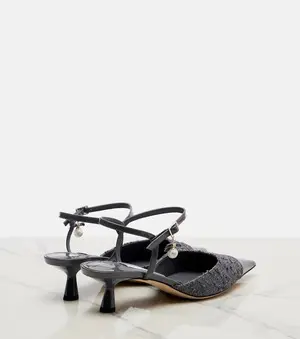 JIMMY CHOO Aren Tweed And Leather Slingback Pumps - Grey