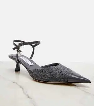 JIMMY CHOO Aren Tweed And Leather Slingback Pumps - Grey