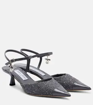 JIMMY CHOO Aren Tweed And Leather Slingback Pumps - Grey
