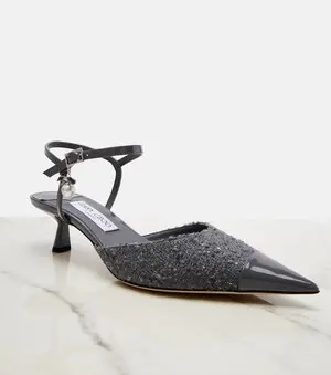 JIMMY CHOO Aren Tweed And Leather Slingback Pumps
