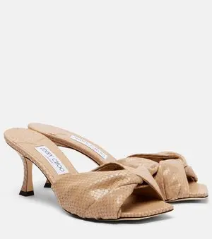 JIMMY CHOO Skye Twist Snake-effect Leather Mules - Beige