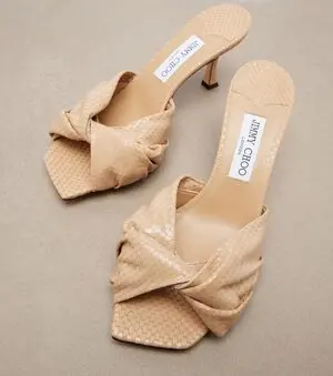 JIMMY CHOO Skye Twist Snake-effect Leather Mules