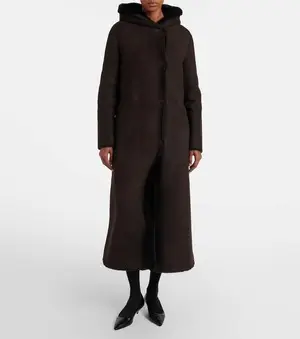 THE ROW Anaya Hooded Suede Coat - Brown