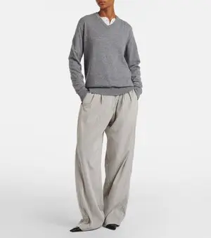 THE ROW Pleated Wide-leg Silk-blend Pants - Grey