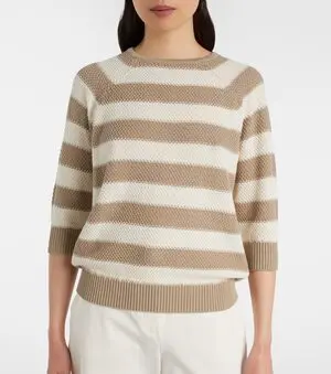 Max Mara Ellisse Striped Cotton Sweater - Beige