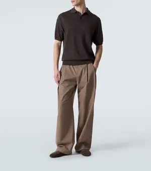 THE ROW Borges Cashmere, Silk, And Linen Polo Shirt - Brown