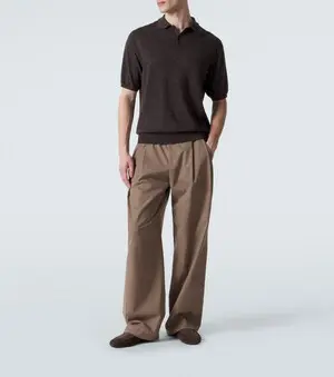 THE ROW Borges Cashmere, Silk, And Linen Polo Shirt - Brown
