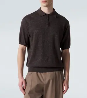 THE ROW Borges Cashmere, Silk, And Linen Polo Shirt - Brown