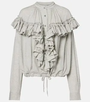 Dries Van Noten Ruffled Cotton Jersey Blouse - Grey