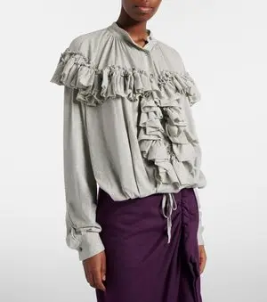 Dries Van Noten Ruffled Cotton Jersey Blouse - Grey
