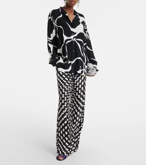 Dries Van Noten Polka-dot Silk Wide-leg Pants - Black
