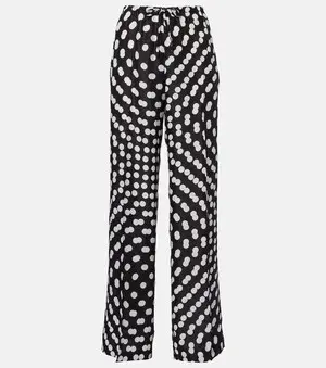 Dries Van Noten Polka-Dot Silk Wide-Leg Pants Black