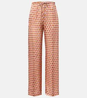 Dries Van Noten Polka-Dot Silk Wide-Leg Pants Orange