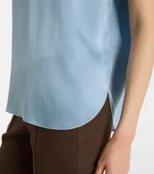 Vince Gathered Silk Satin Blouse - Blue