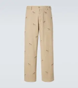 Polo Ralph Lauren Embroidered Cotton Corduroy Straight Pants - Beige
