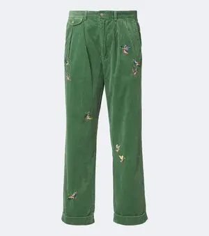Polo Ralph Lauren Embroidered Cotton Corduroy Straight Pants - Green
