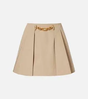 Balmain Pleated Cotton Gabardine Miniskirt - Beige