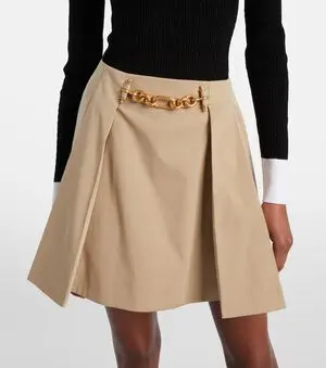 Balmain Pleated Cotton Gabardine Miniskirt - Beige