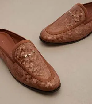 Max Mara Amito Raffia Mules With Leather Trim