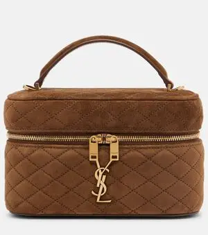 Saint Laurent Gaby Mini Quilted Suede Vanity Bag - Brown