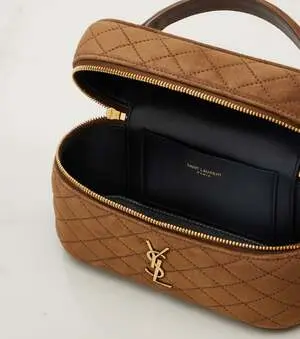 Saint Laurent Gaby Mini Quilted Suede Vanity Bag - Brown