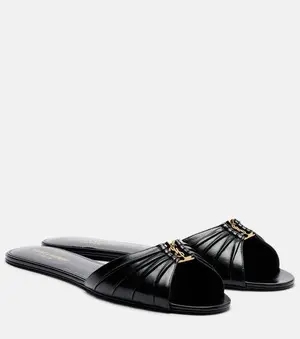 Saint Laurent Cassandre Leather Slides - Black