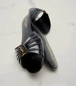 Saint Laurent Cassandre Leather Slides - Black