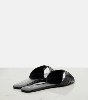Saint Laurent Cassandre Leather Slides - Black