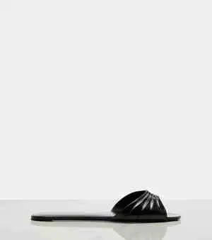 Saint Laurent Cassandre Leather Slides - Black